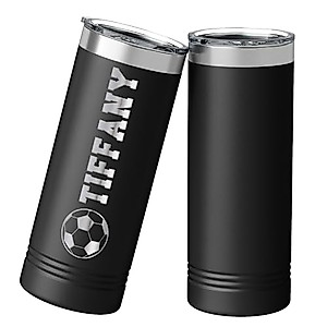 Personalized Soccer Ball Tumbler with Lid Laser Engraved on Black 22 oz Stainless Steel Insulated Cup Birthday Gift for Men, Women, Sports Lover