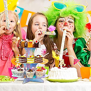 2 Pieces 3-Tier Round Cupcake Stand Rainbow Cardboard Cupcake Stands with 10 Pieces Cupcake Wrappers Dessert Tower Pastry Display Stand Set for Baby Shower Wedding Birthday Party