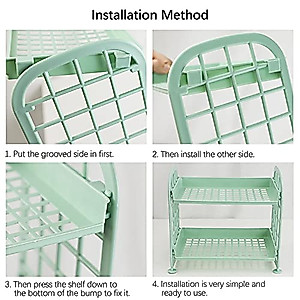 QUMENEY Desktop Rack Cosmetic Stationery Storage Holder, 2-Tier Multifunctional Plastic Shelf Makeup Organizer for Skincare Office Kitchen Bedroom Bathroom Home (Pink)