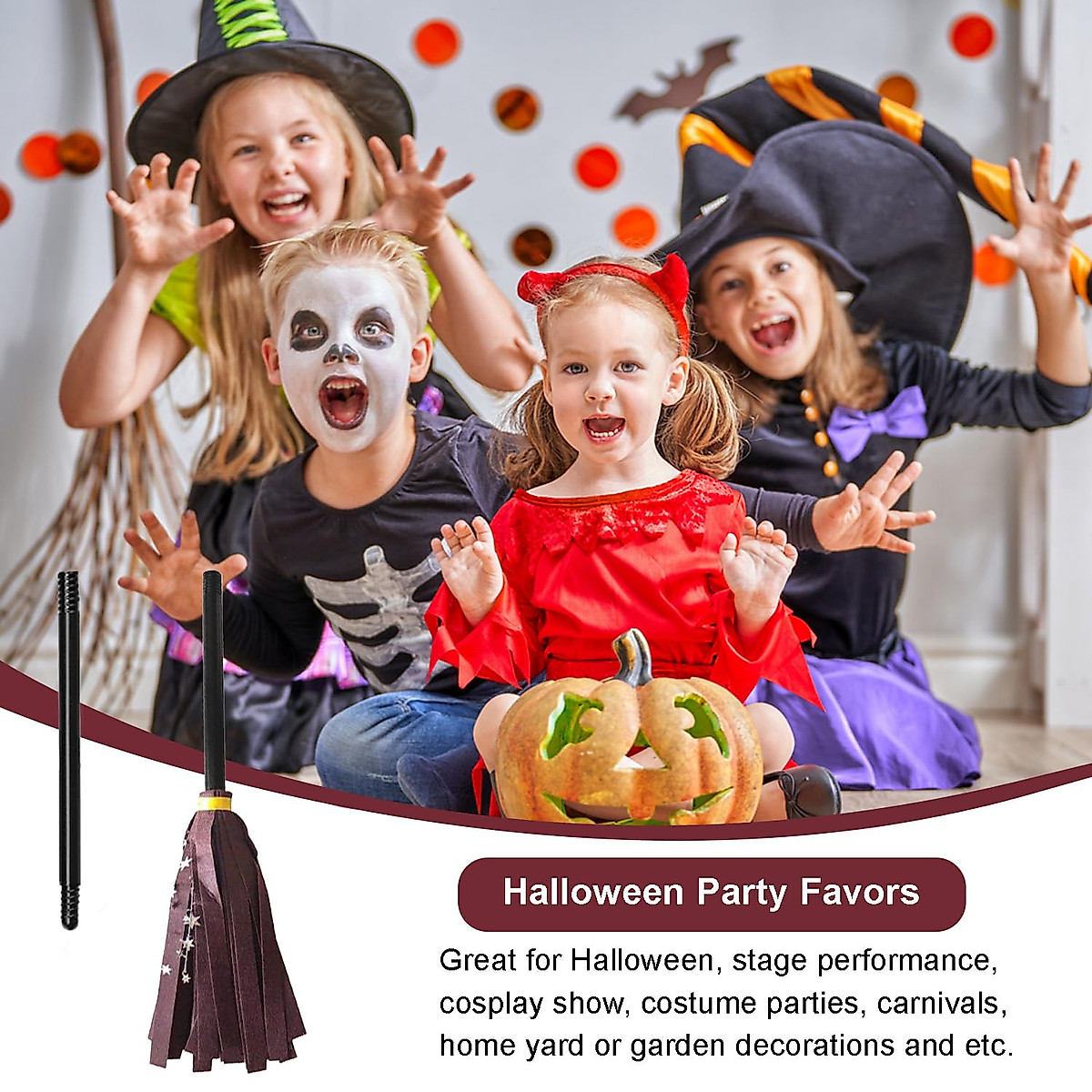 Ragyzity Witch Broomstick Costume Accessories, Halloween Witch Broom Plastic Witch Broomstick Cosplay Broom Props, Realistic Wizard Flying Broom Stick Accessory for Costumes, Halloween Decorations