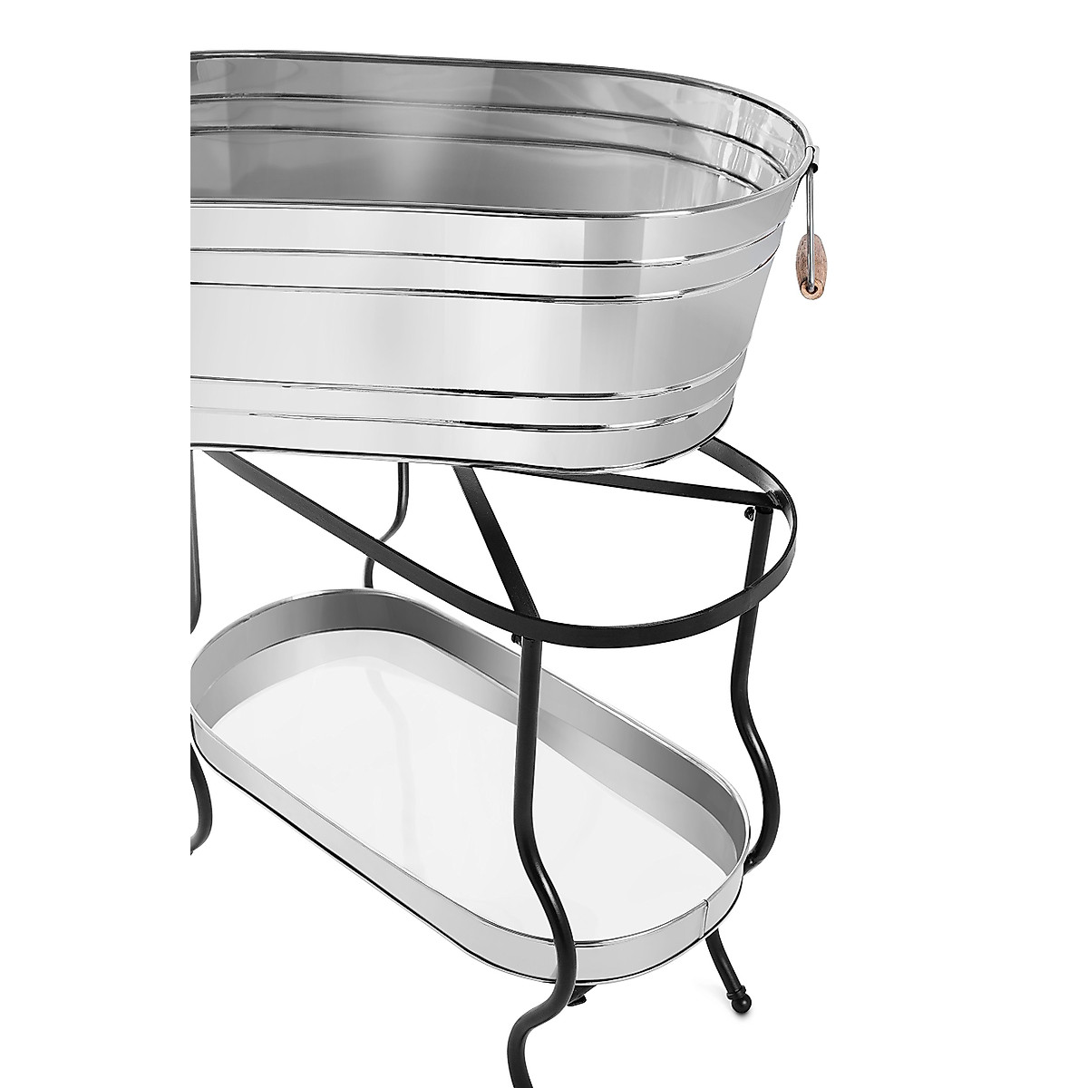 BirdRock Home Stainless Steel Beverage Tub with Stand - Oval - Bottom Tray - Party Drink Holder - Wooden Handles - Outdoor or Indoor Use - Free Standing