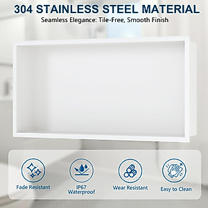 Neodrain No Tile Shower Niche, White Shower Niche Bathroom Shelf, (Outside Size 25.1"x13.1") (Inner Size 24" X 12" X 4"), NO Tile Needed Recessed Niche Shower for Storage