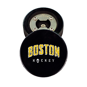 Boston Bottle Opener, Made from a Real Hockey Puck, Cap Catcher Magnet, Drink Coaster, Hockey City Design, The PuckOpener