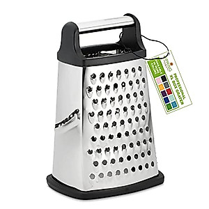 Professional Box Grater, Stainless Steel with 4 Sides, Best for Parmesan Cheese, Vegetables, Ginger, XL Size, Black