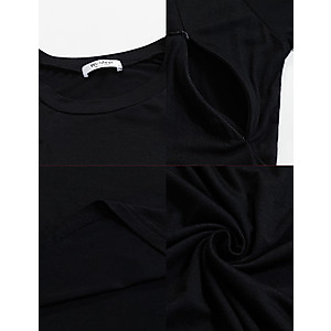 WoMear Women Sleepshirts 3 in 1 Delivery/Labor/Maternity/Nursing Nightgown Short Sleeve Breastfeeding Sleep Dress Pure Black L