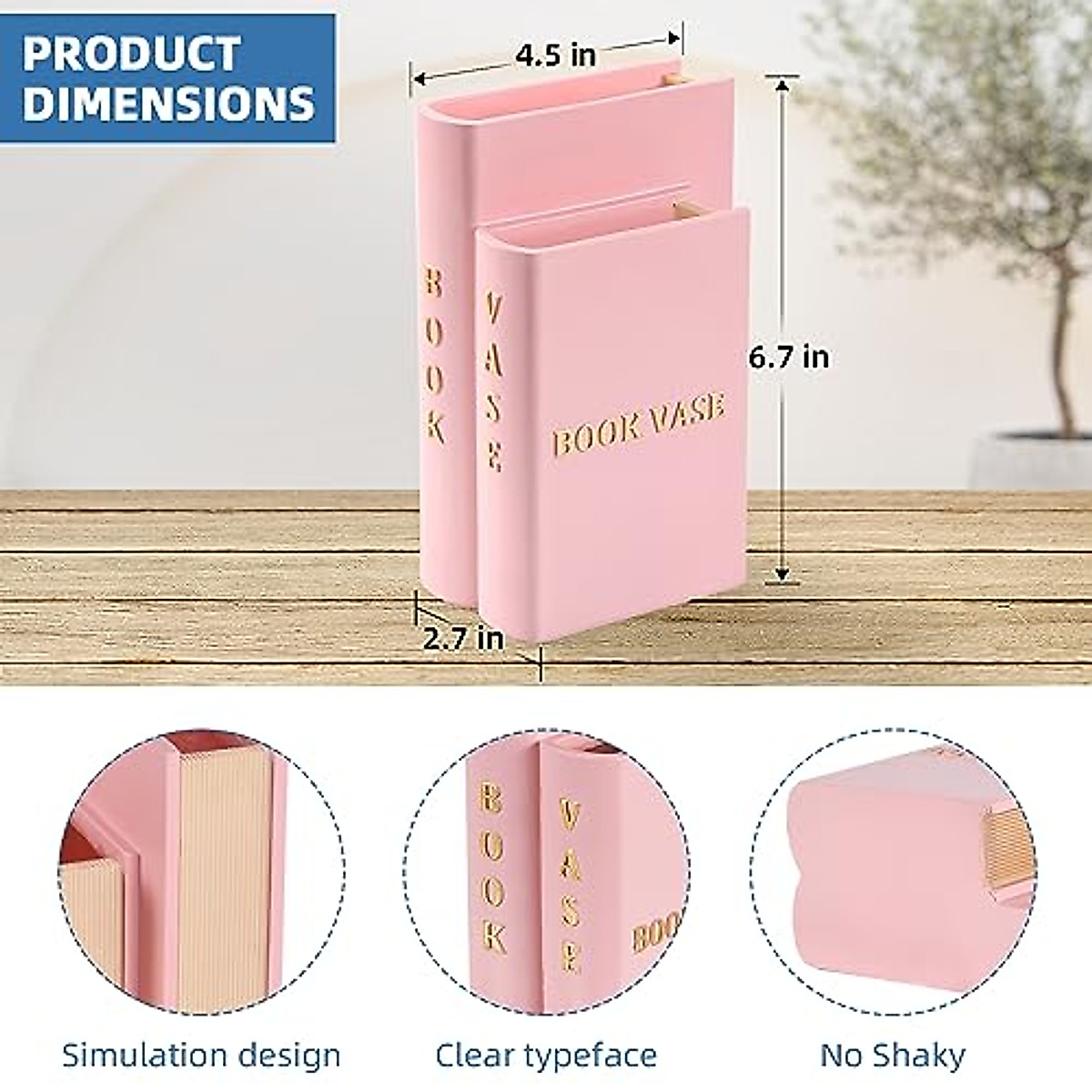 Home Decor Book Shaped Decorative Vase,Resin Vases for Home Decor,nique Home,Bedroom,Office Accent,Bookshelf Unique Vase Book Lover (Pink)