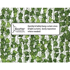 DecoTies Brand Fasteners, Stick & Twist Decorating Ties for Hanging Light Strings, Garlands, Streamers, Light Curtains, Vines, Lightweight Decorations on Various Surfaces, Removable, Clear Ties (48)