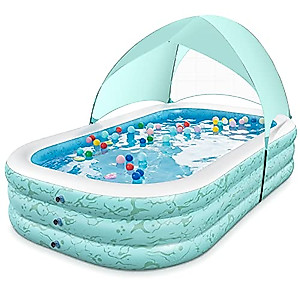 Inflatable Swimming Pool, 118" x72" x22" Family Blow up Swim Pools with Sun Shade,UV30+ Sun Shelter , Rectangular Lounging Pool for Backyard, Garden, Adults, for Age 3+