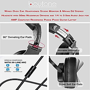 Boytone BT-10BK Wired Over Ear Headphones Hi-Res Studio Monitor & Mixing DJ Stereo Headsets with 50mm Drivers and 1/4 to 3.5mm Audio Jack, Foldable for Computer Recording Phone Guitar Laptop – Black