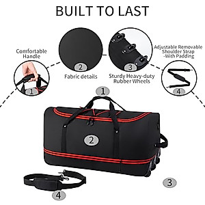 Vomgomfom 25'' 100L Expandable Rolling Duffle Bag with 3 Wheels,Foldable Travel Duffel Bag with Storage Bag