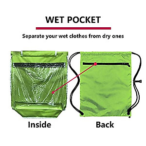 HOLYLUCK Packable Drawstring Sackpack Wet Pocket with Zipper and Water Bottle Mesh Pockets (Green)