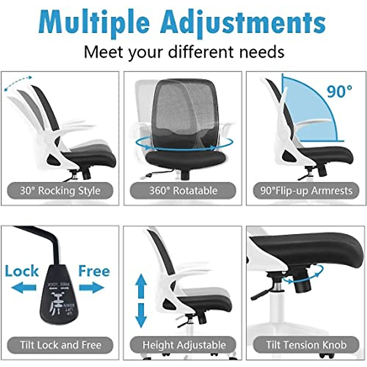 FelixKing Office Chair, Ergonomic Mesh Desk Chair with Adjustable Height, Swivel Computer Rolling Task Chair with Lumbar Support and Flip-up Arms, Conference Room White