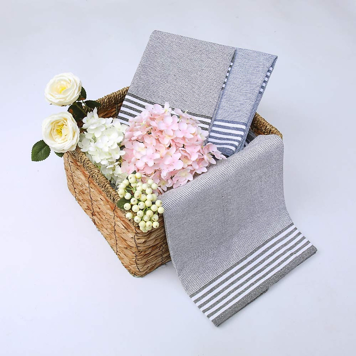 Wenzhi Kitchen Dish Towels for Washing Dishes, Cotton Light Blue Kitchen Towels for Drying, 19x28 Inches Tea Towels Pack of 3