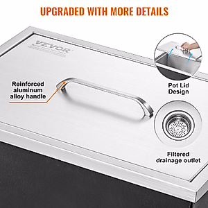 VEVOR Drop in Ice Chest, 20" L x 14" W x 12" H Stainless Steel Ice Cooler, Commercial Ice Bin with Cover, 40 qt Outdoor Kitchen Ice Bar, Drain-Pipe and Drain Plug Included, for Cold Wine Beer