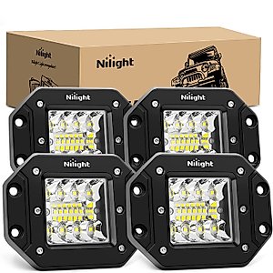 Nilight 4PCS 42W Flush Mount LED Light Pods Upgraded Spot Flood Combo Beam Driving Light LED Work Light Backup Light Reverse Light Grill Mount Light for Offroad 4x4 Truck SUV, 2 Years Warranty