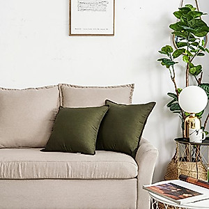 Jeanerlor Pack of 2 24 x 24 Inch Cotton Linen Soft Soild Decorative Square Throw Pillow Covers Green Cushion Case Set for Bedroom/Sofa/Car 60 x 60 Cm,Olive Green