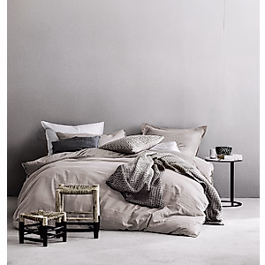 Eikei Washed Cotton Chambray Duvet Cover Solid Color Casual Modern Style Bedding Set Relaxed Soft Feel Natural Wrinkled Look (King, Barely Mauve)