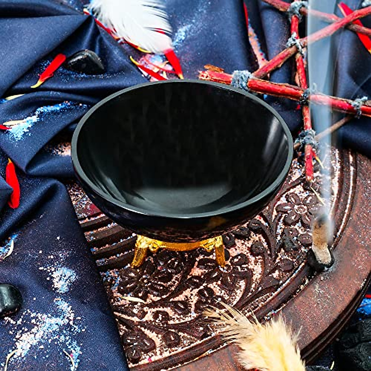 FASHIONZAADI Black Decorative Bowl - Wiccan Altar Supplies - Bowl Decor - Living Room Accessories - Reiki Gifts - Black Tourmaline Crystal - Good Luck - Home Decor Tray Dish