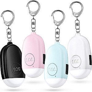 Frienda 4 Pieces Personal Security Alarm Keychain 130 dB Safety Alarm Self Siren Song Keychain with USB Rechargeable LED Flashlight for Women Kids Children Elders Men