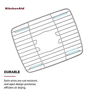 KitchenAid Rust Resistant Small Protector with Non Slip Feet and Center Opening for Sink Stopper and Quick Drying, 10.5 x 12.5 x 1.4 Inch, Mineral Water