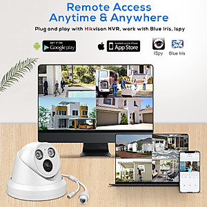 Compatible for Hikvision 5MP IP PoE Turret Camera -AI Human/Vehicle Detection,Built in Mic,100ft EXIR Night Vision,Outdoor Turret Poe IP Camera+2.8mm Lens+IP67+30fps