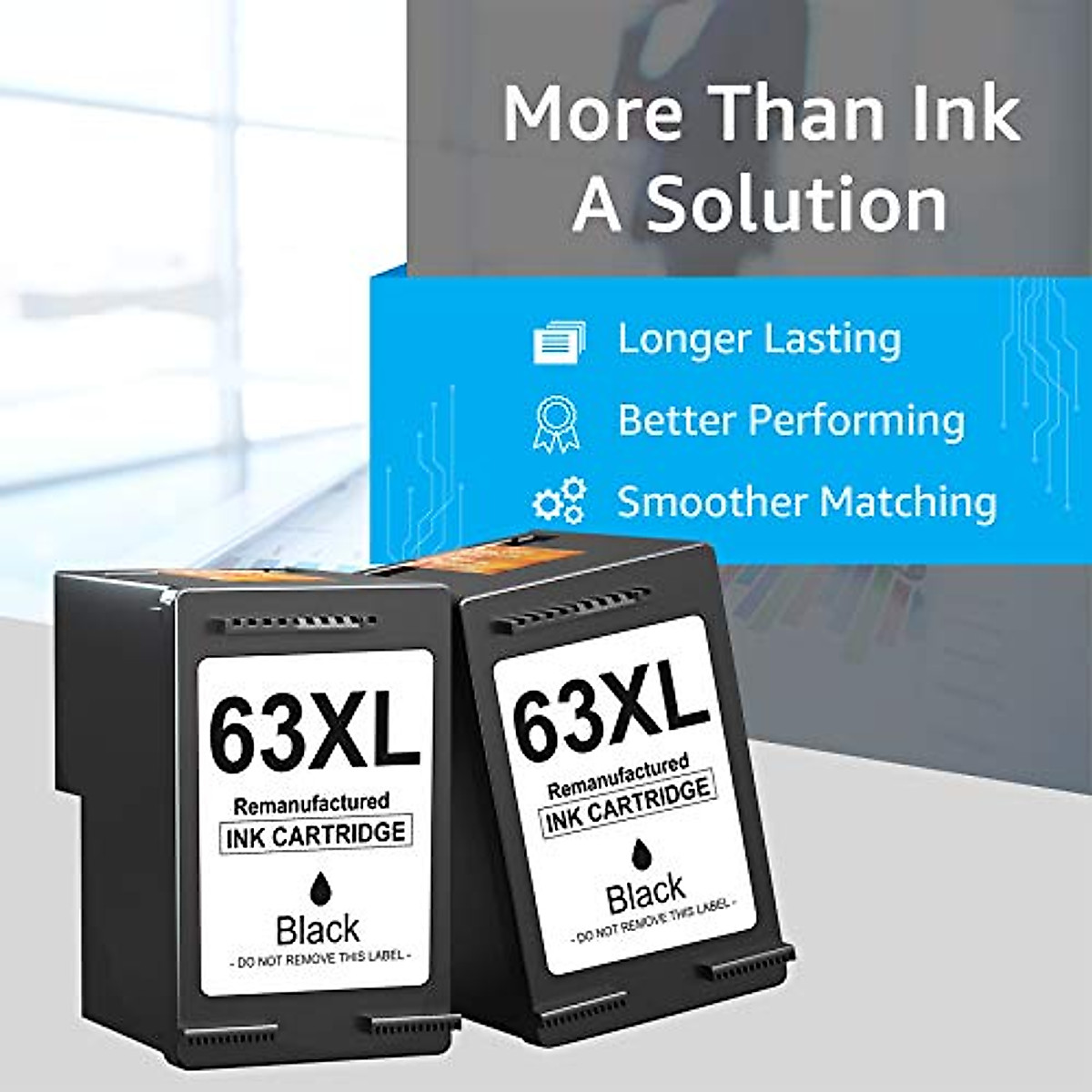 Palmtree Remanufactured Ink Cartridge Replacement for HP 63XL Black Ink Cartridge for HP Envy 4520 4512 Officejet 3830 4650 5258 5255 4655 3833 Deskjet 1112 3631 Ink Printer (2 Black)