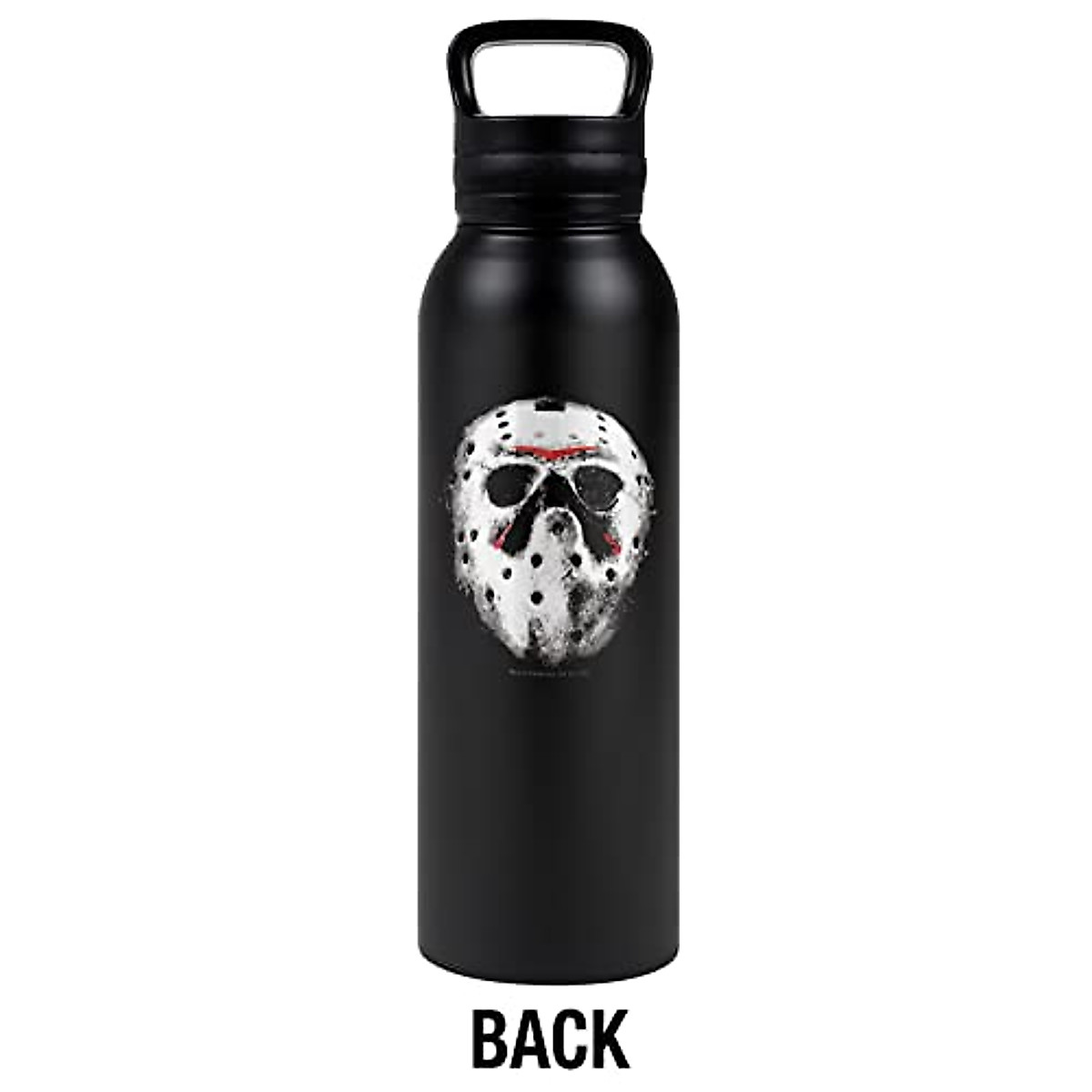 Friday the 13Th OFFICIAL Jason Mask 24 oz Insulated Canteen Water Bottle, Leak Resistant, Vacuum Insulated Stainless Steel with Loop Cap, Black