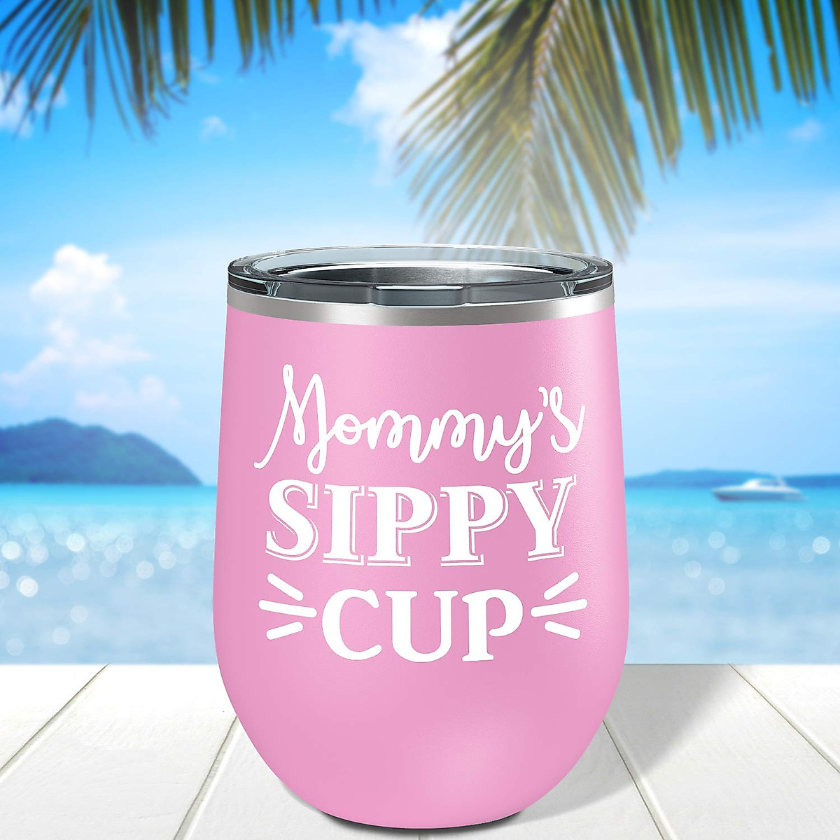 Mommy's Sippy Cup on 12 oz Blush Stainless Steel Gift Travel Wine Tumbler