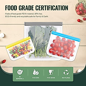 Dishwasher Safe Reusable Storage Bags, 10Pack Leakproof Reusable Freezer Bags, BPA Free PEVA Reusable Sandwich Bags, Food Storage Bags(10Pack-3 Gallon + 4 Sandwich + 3 Snack)