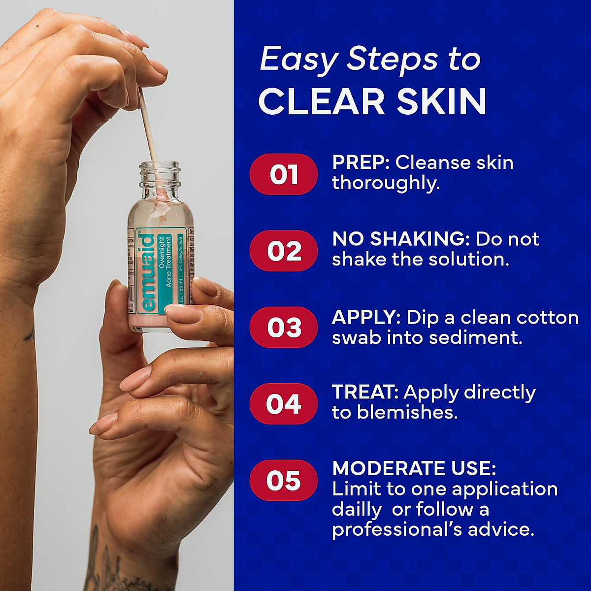 EMUAID Overnight Acne Treatment, Gentle Fast-Acting Solution with Salicylic Acid for Adults and Teens, Clears Stubborn Pimples, Cystic Acne, Blackheads, Rosacea, and Hormonal Breakouts, 1oz