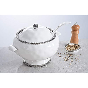 Pampa Bay Porcelain Soup Tureen and Ladle (White and Silver)