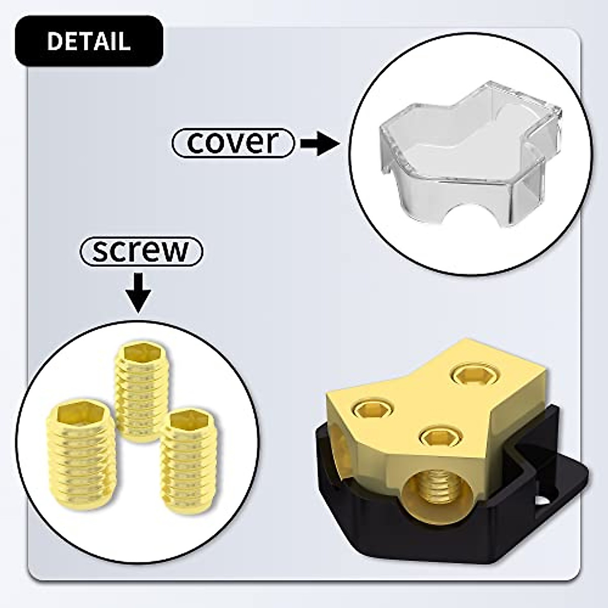 RVBOATPAT 12V Power Distribution Block Car Audio Splitter 2 Way 0/2/4 Gauge in 4/6/8 Gauge Out Ground Distribution Block Amp for Automotive Car Boat