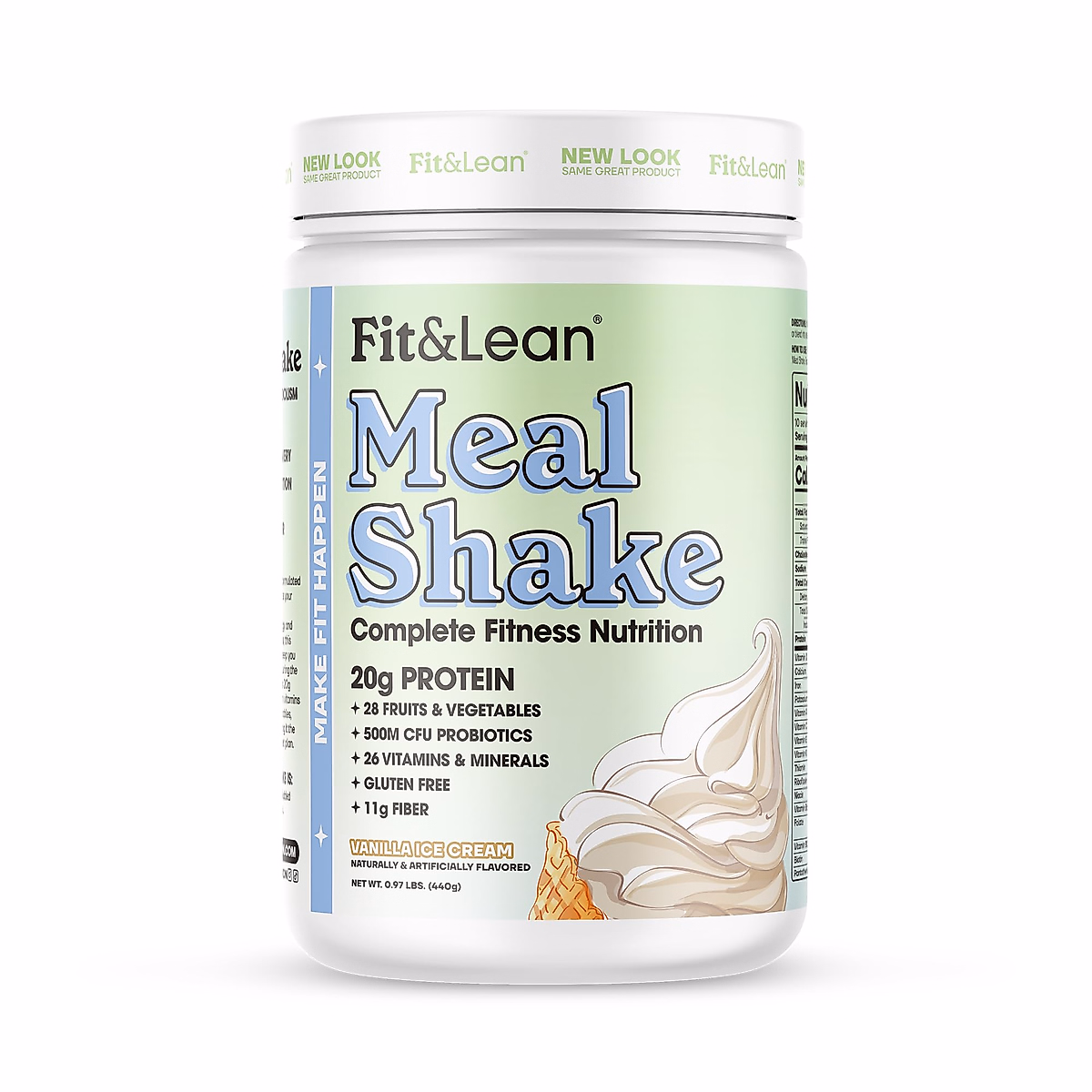 Fit & Lean Meal Shake, Fat Burning Meal Replacement, Protein, Fiber, Probiotics, Vanilla, 1lb, 10 Servings Per Container