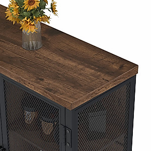 BON AUGURE Rustic Coffee Bar Cabinet for Liquor, Bar Cart on Wheels for The Home, Industrial Small Buffet Sideboard for Kitchen and Dining Room (Rustic Oak)