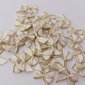Micomon 50pcs 1.2-Inch Mini Ribbon Bows for Crafts Small Ivory Bows Christmas Decoration Embalishement Scrapbooking(Ivory)