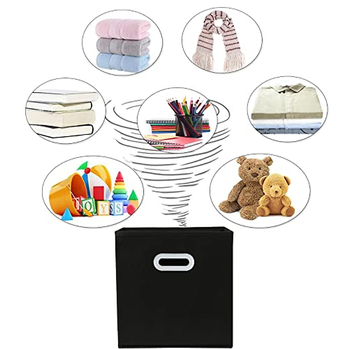 SEVENDOME Fabric Cloth Storage Bins,Fabric Cube Organizer with Dual Handles Foldable Cube Storage Baskets for Home Bedroom Storage,Set of 3, Black