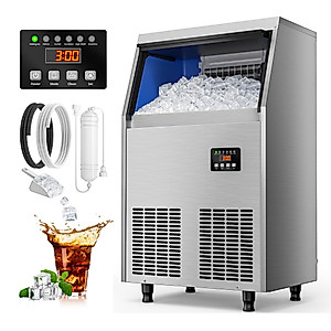 Coolski Commercial Ice Maker Machine 100LBS/24H, Under Counter Ice Maker with 34LBS Storage Capacity, Stainless Steel Ice Machine for Restaurant Home Bar, DOE