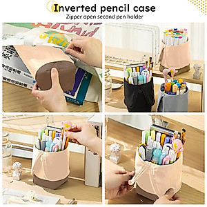 iSuperb Standing Pencil Case Large Pencil Pouch Pen Holder Makeup Cosmetics Bag for Women Office (Beige)