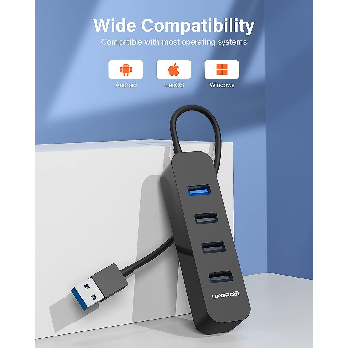 Upgrow USB 3.0 Hub 4-Port USB Hub with 5 Gbps USB Splitter for Laptop MacBook Mac Pro Mac Mini iMac Surface Pro XPS PC Flash Drive Mobile HDD-Black