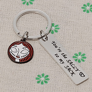AHAETH Jack Skellington Gifts Keychian for Women Men Jewelry Jack Skeleton Stuff Ornaments Jack and Sally Keychains