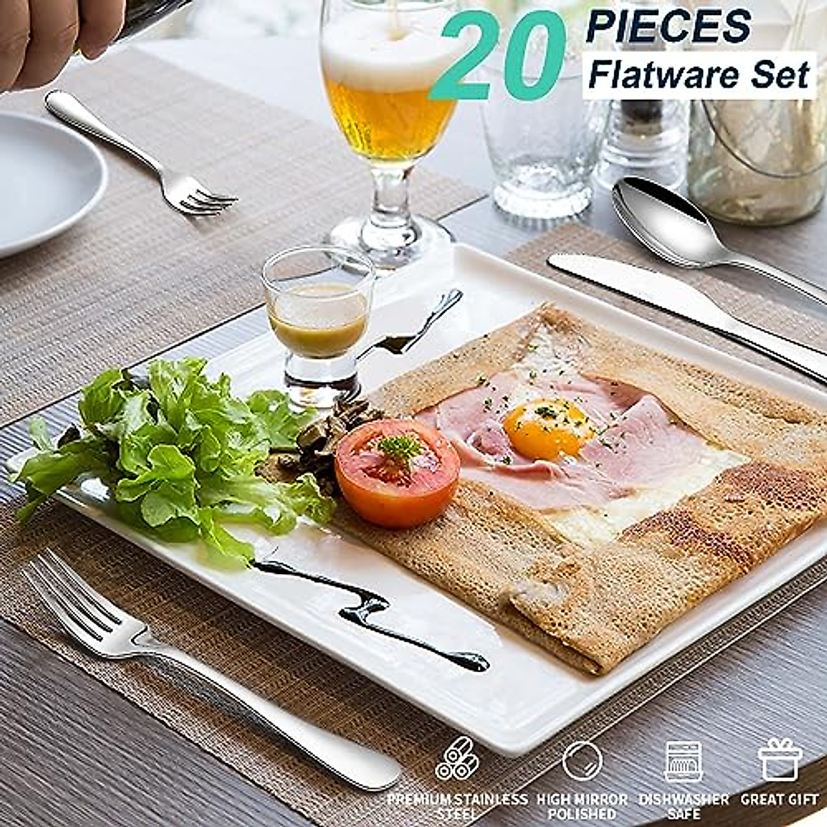 VIVANI 20 Piece Silverware Set Service for 4, Premium Stainless Steel Flatware Set, Superior Dishwasher Safe Cutlery Set, Utensil Sets, Spoons and Forks Set for Home Kitchen (V002)