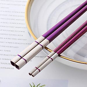 QOBIMOON 5 Pairs Metal Stainless Steel Chopsticks Stainless Steel Chopsticks Series-Multicolor Metal Chop Stick Utensils Sushi Chopstick Dishwasher Safe Lightweight-Purple