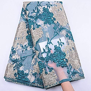 3 Yards African Lace Fabric French Beaded Sequins Lace,Net Tulle Fabric,Embroidered Fabric for Dress Guipure lace L03 (Green)