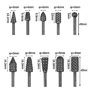 Eyech 10pc 1/8''(3mm) Shank Carbon Steel Rotary Burr Rasp Set Wood Carving File Rasp Drill Bits for DIY Woodworking Wood Carving Polishing Grinding Engraving