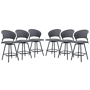 VICLLAX Outdoor Swivel Bar Stool Set of 6, Patio Bar Chairs Metal Counter Height Bar Stools Wicker Barstools for Garden Balcony Porch, Light Grey