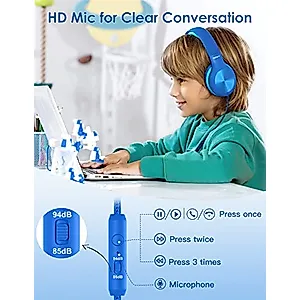Kids Headphones with MIC, Over-ear, 85/94dB Safe Volume Limit, Sharing Function, HD Sound, Headphones for School, Toddler, Headset for On-line Study, Travel