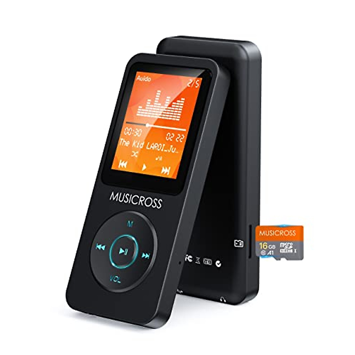 MP3 Player with Bluetooth 5.2,MUSICROSS 16GB Music MP3 MP4 Player for Kids,Build-in HD Speaker/Photo/Video Play/FM Radio/Voice Recorder/E-Book Reader,Supports up to 128GB,Black