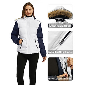 wantdo Women's Insulated Puffer Jacket Warm Heavy Insulated Coat (White & Navy, Medium)