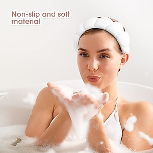 Sponge Spa Headband for Women, Spa Terry Towel Cloth Fabric Head Band with 2PCS Wrist Washband, Soft & Absorbent Material Hair Accessories for Face Washing Shower Skincare Makeup Removal Facial Mask (Pink,White)