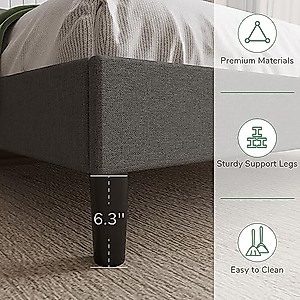 Novilla Full Size Bed Frame No Box Spring Needed with Adjustable Headboard Upholstered Platform Bed with Strong Wooden Slats, Easy Assembly, Light Grey